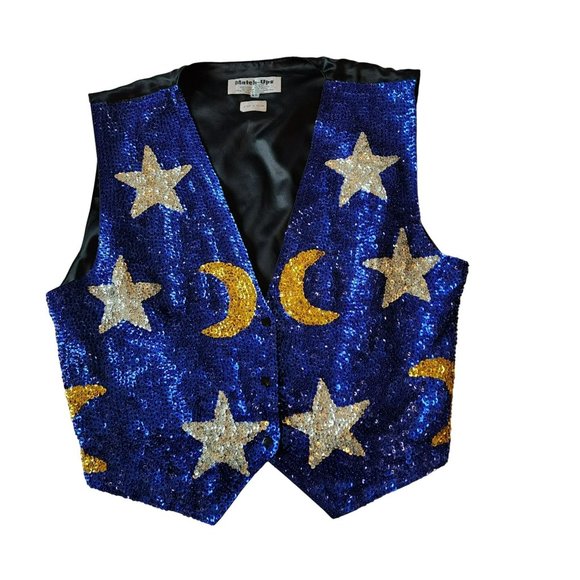 Match Ups | Jackets & Coats | Blue Sequin Star Moon Vest By Match Ups ...
